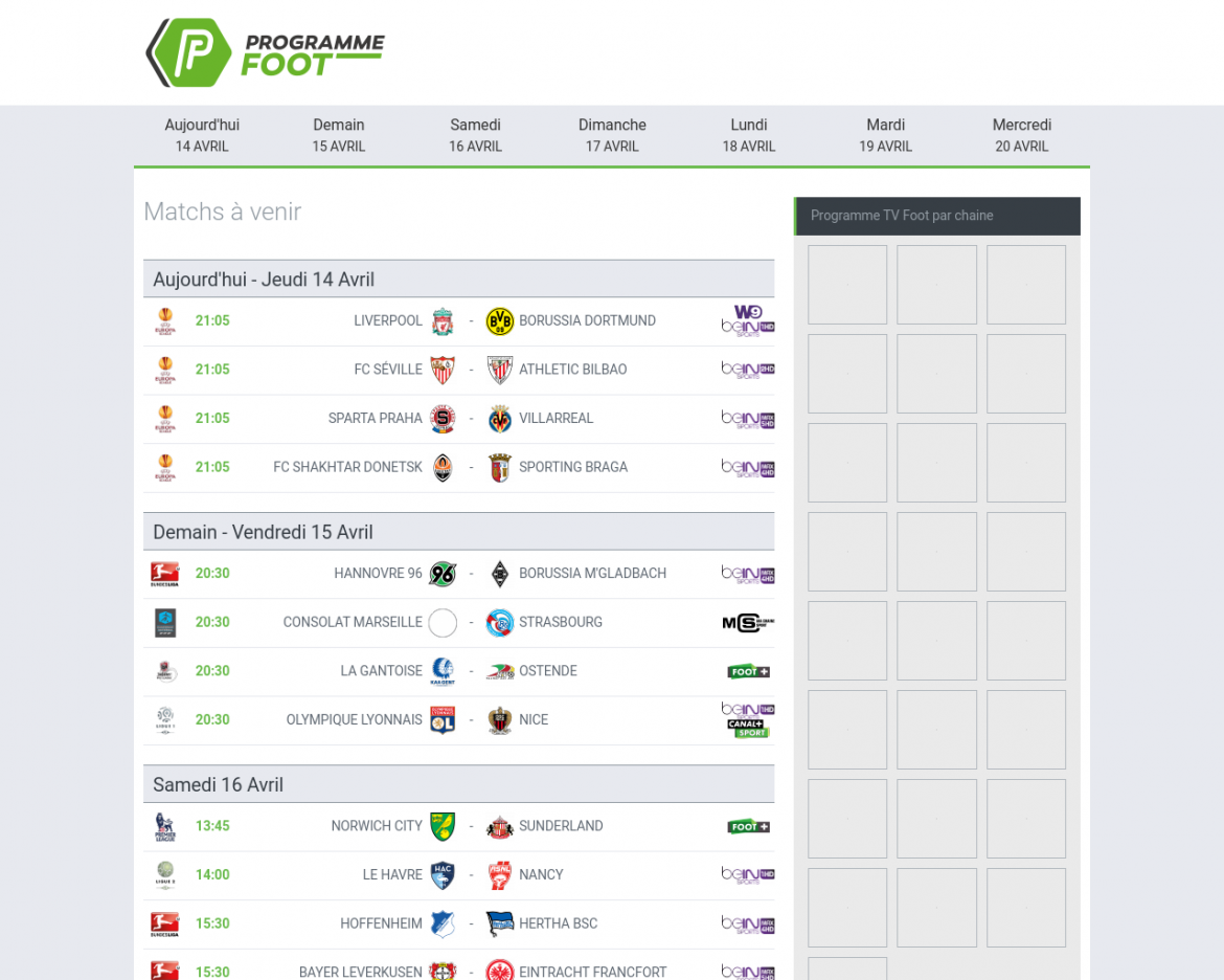ProgrammeFoot : votre programme football à la télé » Diffusez.com