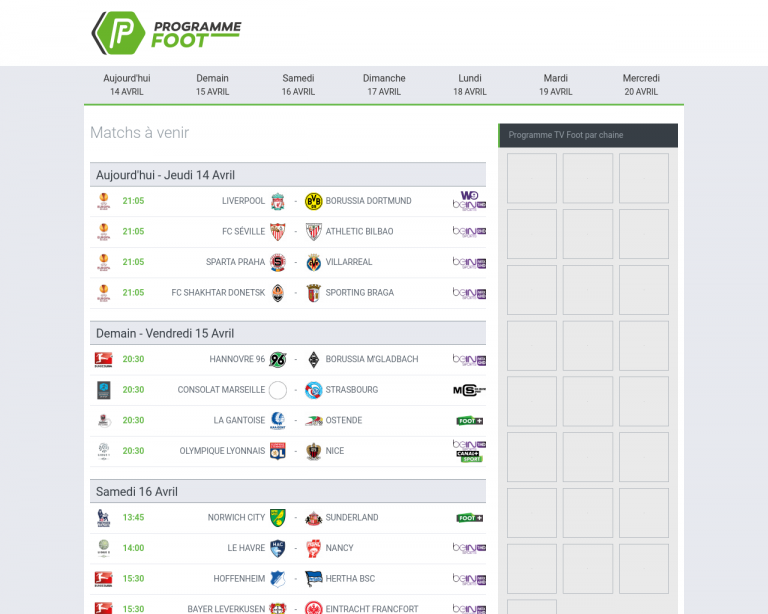 ProgrammeFoot : votre programme football à la télé » Diffusez.com